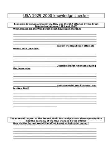 REVISION GUIDE: USA History Eduqas GCSE | Teaching Resources