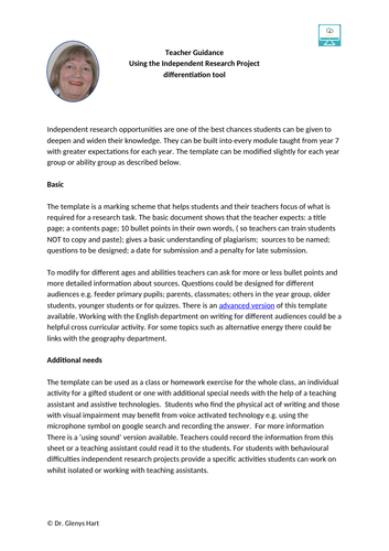Independent research project template (basic) | Teaching Resources