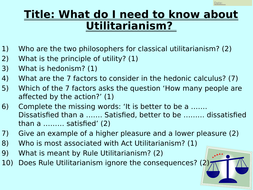 Utilitarianism Workbook and Power Points | Teaching Resources