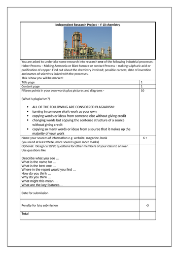Independent research project - chemical industrial processes ...