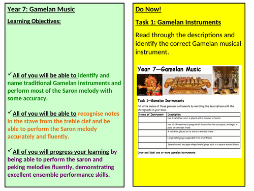 Year 7 Unit of Work - Indonesian Gamelan Music | Teaching Resources