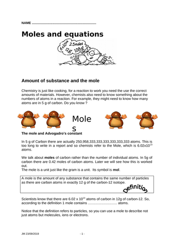 GCSE Moles - worksheet + video solutions | Teaching Resources