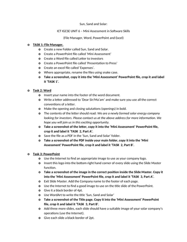 Ict Solar Company Mini Assessment Igcse Edexcel Unit 6 Software