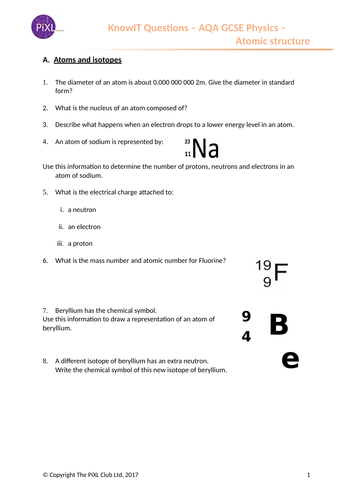 GCSE - Physics - Atomic Structure | Teaching Resources GCSE - Physics - Atomic Structure | Teaching Resources