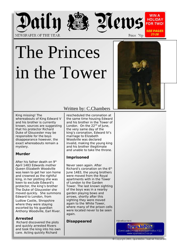 Differentiated Princes in the tower 'unstuck' sheets | Teaching Resources