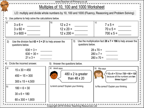 Multiples of 10, 100 and 1000 - Year 5 | Teaching Resources
