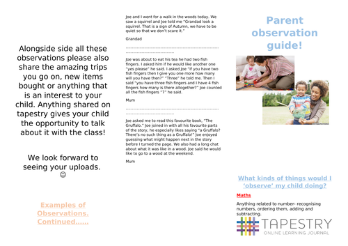 Tapestry observation parent leaflet | Teaching Resources