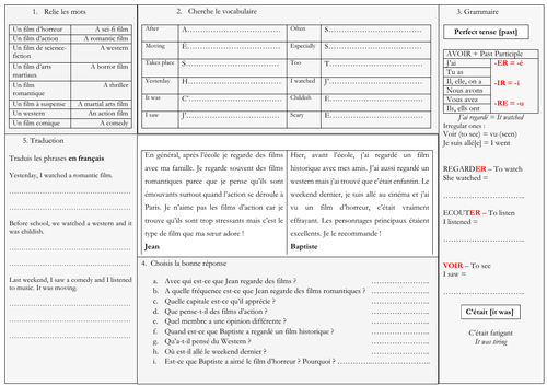 French - films - émissions - media topic (reading, grammar, translation ...