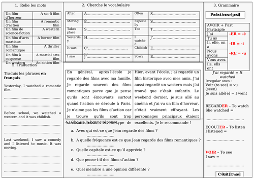French - films - émissions - media topic (reading, grammar, translation ...