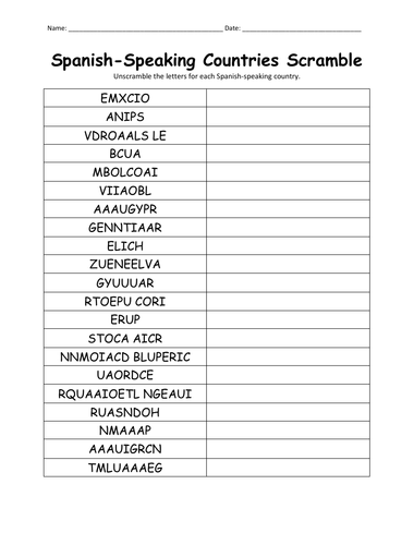 SPANISH-SPEAKING COUNTRIES SCRAMBLE | Teaching Resources