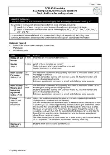 Formulae and equations OCR AS Chemistry | Teaching Resources