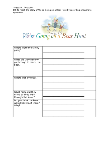 We're Going On A Bear Hunt - Year 1 - 1 week of planning and resources ...