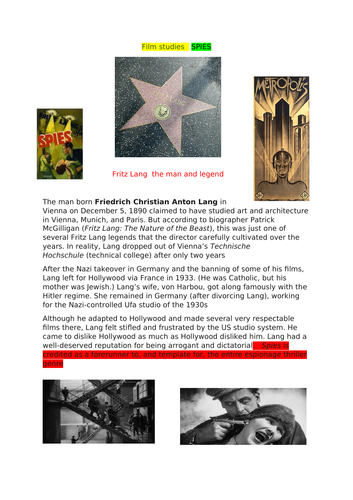 Spies by Fritz Lang introduction for A level film Eduqas | Teaching ...