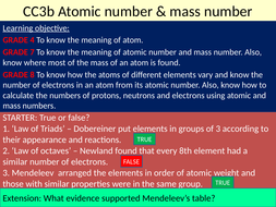 GCSE EDEXCEL Science 9-1 - Chemistry - CC3b Atomic number and mass number | Teaching Resources