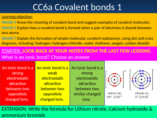 GCSE EDEXCEL Science 9-1 - Chemistry - CC6a Covalent bonds | Teaching ...