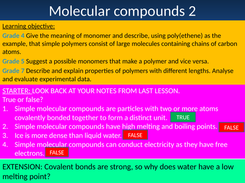 GCSE EDEXCEL Science 9-1 - Chemistry - CC7a Molecular compounds ...