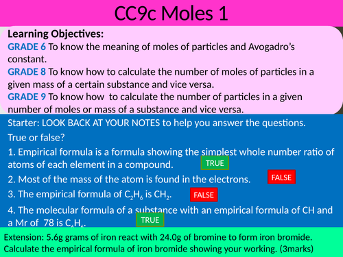 GCSE EDEXCEL Science 9-1 - Chemistry - CC9c Moles | Teaching Resources