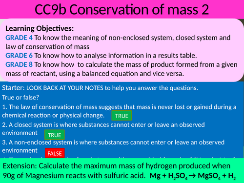 GCSE EDEXCEL Science 9-1 - Chemistry - CC9b Conservation of mass ...