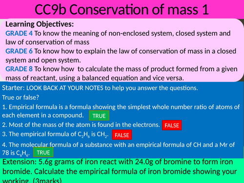 GCSE EDEXCEL Science 9-1 - Chemistry - CC9b Conservation of mass ...