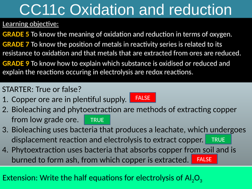 GCSE EDEXCEL Science 9-1 - Chemistry - CC11c oxidation & reduction ...
