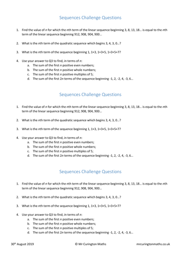 Sequences Extension Teaching Resources