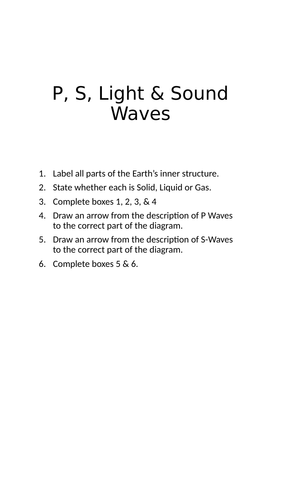 P-waves, S-waves, Light waves & Sound Waves | Teaching Resources