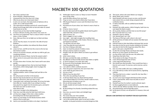 Macbeth 50 quotations to revise | Teaching Resources