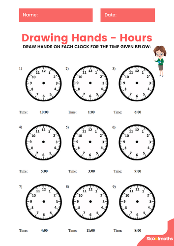 Drawing Hands on a Clock Worksheet | Teaching Resources