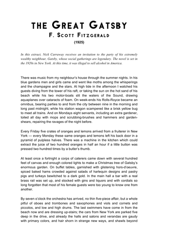 The Great Gatsby: Extract & Questions (AQA GCSE) | Teaching Resources
