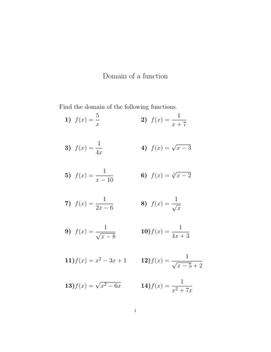 Domain of a function worksheet no 2 (with solutions) | Teaching Resources