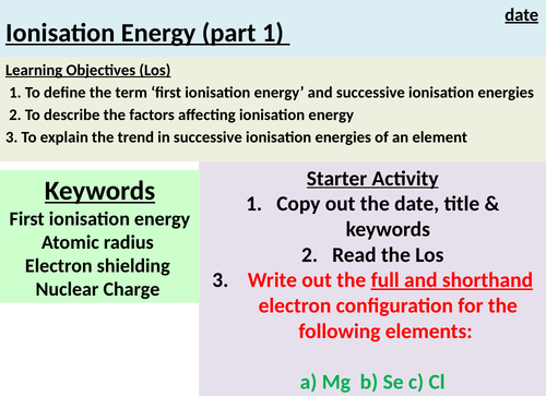 AS Chemistry: Ionisation Energy (Part 1) | Teaching Resources