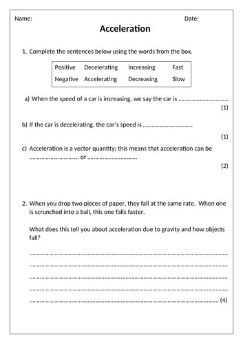 AQA Physics Acceleration Lesson | Teaching Resources