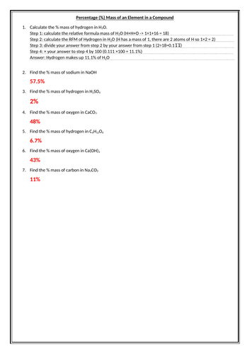 Calculate percentage mass of an element in a compound - Differentiated ...