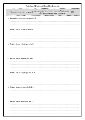 Calculate percentage mass of an element in a compound - Differentiated ...