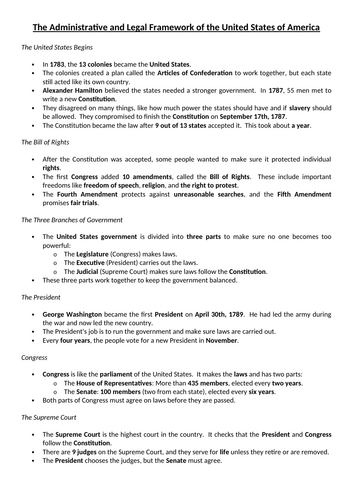 The US Political and Legal Framework | Teaching Resources