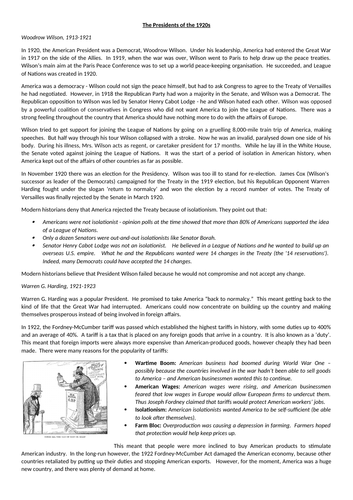 Isolationism - Republican Presidents and Policies Post-World War One ...