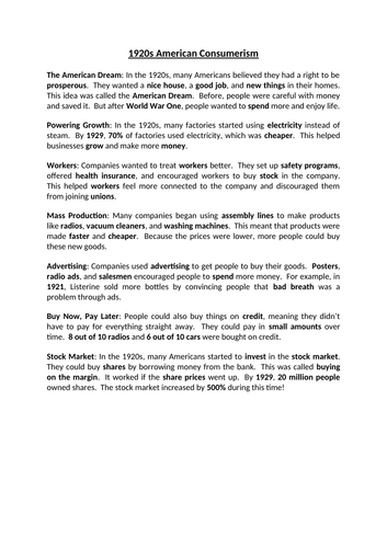 American Consumerism during the 1920s: Stocks, Shares and Credit ...