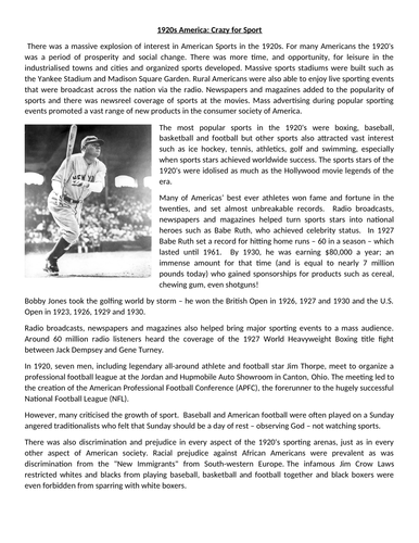 Sports and Leisure in 1920s America | Teaching Resources