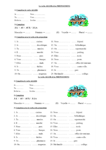 Places in town in French + aller à + articles à la, au, aux. Ma zone ...