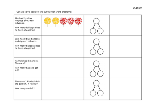 Year 2 addition and subtraction to 20 with resources and problem ...