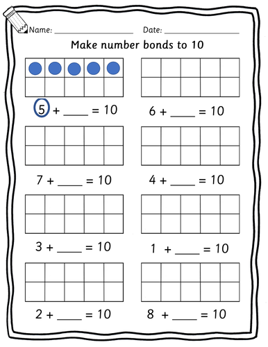Number bonds to 10 - addition, subtraction, tens frames, flashcard ...