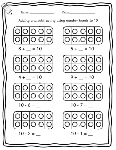 Number bonds to 10 - addition, subtraction, tens frames, flashcard ...