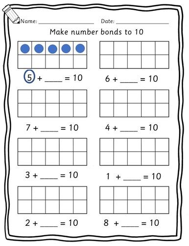 Number bonds to 10 - addition, subtraction, tens frames, flashcard ...