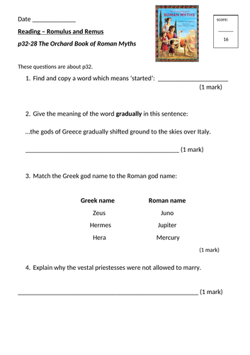 Romulus and Remus Reading Comprehension questions and supporting slides ...