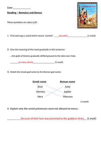 Romulus and Remus Reading Comprehension questions and supporting slides ...