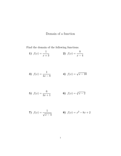 Domain of a function worksheet no 3 (with solutions) | Teaching Resources