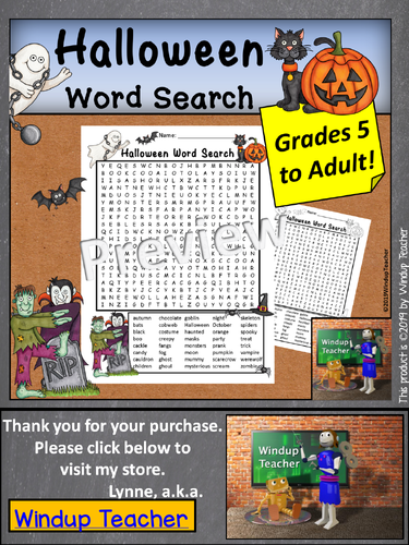 Halloween Word Search - Hard for Grades 5 to Adult | Teaching Resources