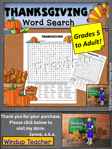 Thanksgiving Word Search - Hard for Grades 5 to Adult | Teaching Resources