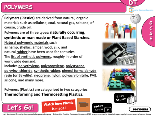 GCSE DT Theory (New Spec) – Types of Polymers (Plastics) | Teaching ...