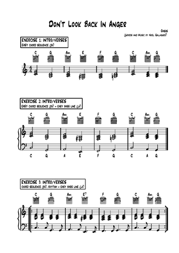 BRITPOP - "DON'T LOOK BACK IN ANGER" (Easy arrangement) | Teaching ...